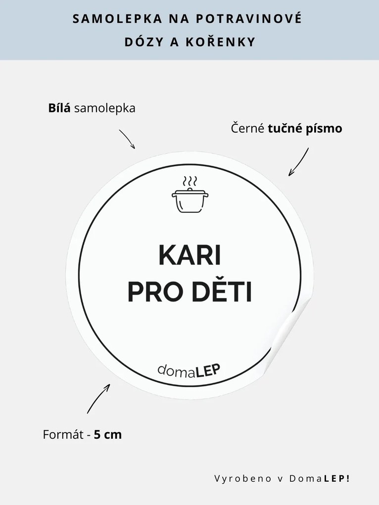 Samolepka na kořenky KARI PRO DĚTI bílá 5 cm tučné písmo