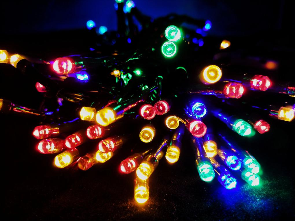 Vnitřní vánoční LED řetěz, různobarevná, 10m, 100 LED, na baterie