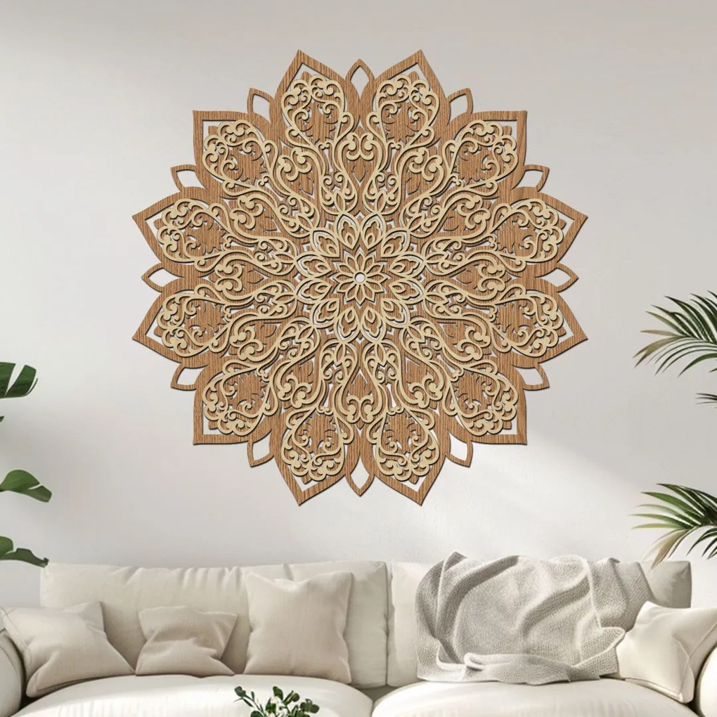 dřevo života 2 vrstvá mandala ROZKVĚTU Rozměry (cm): 60x60, Zvolte barevný dekor: javor-horsky dub