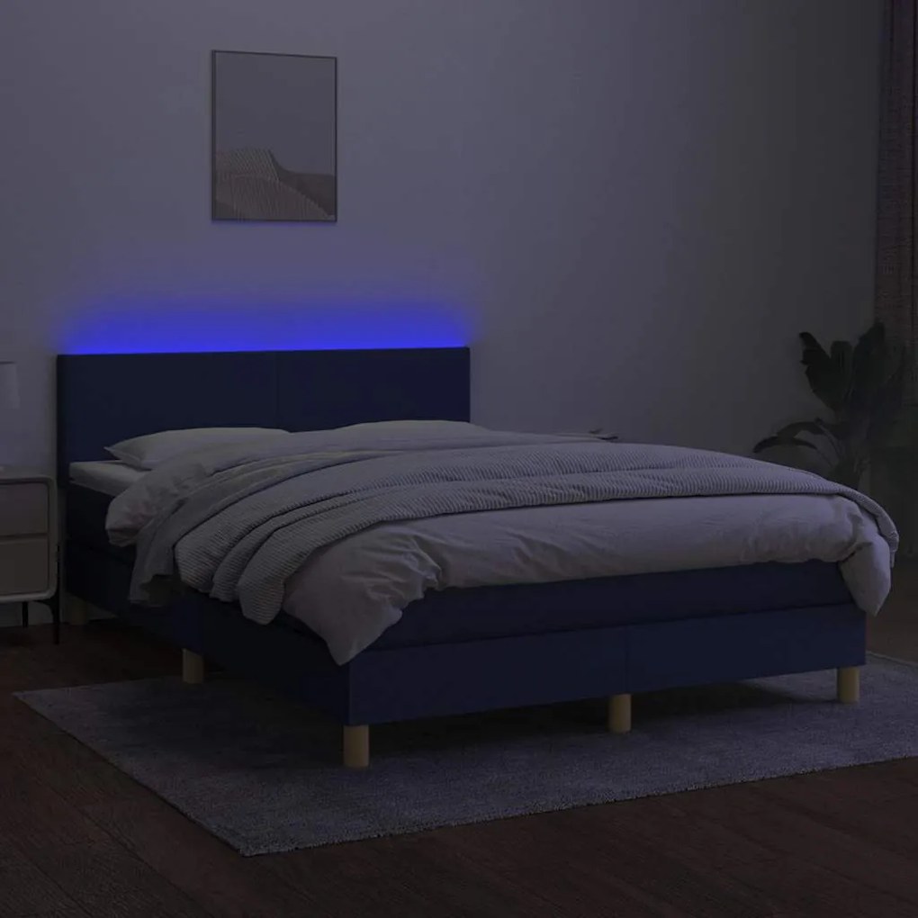 Box spring postel s matrací a LED modrá 140x200 cm textil 3133563