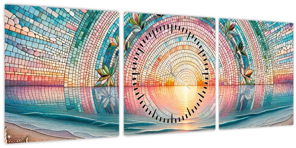 Obraz - Mozaika zapadajícího slunce (s hodinami) (90x30 cm)