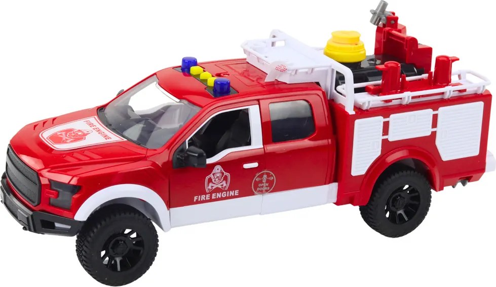 LEAN Toys Hasičské auto s vodou, světly a zvuky, bílo-červené, v měřítku 1:12