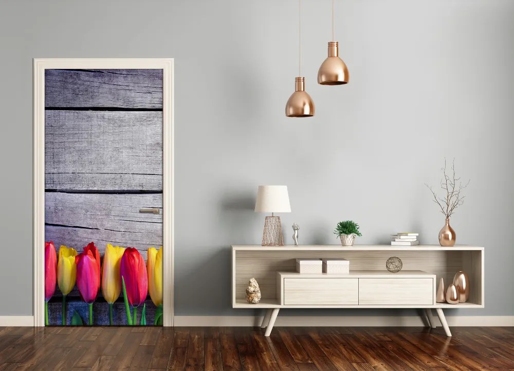 Samolepící fototapeta na dveře barevné tulipány 95x205 cm