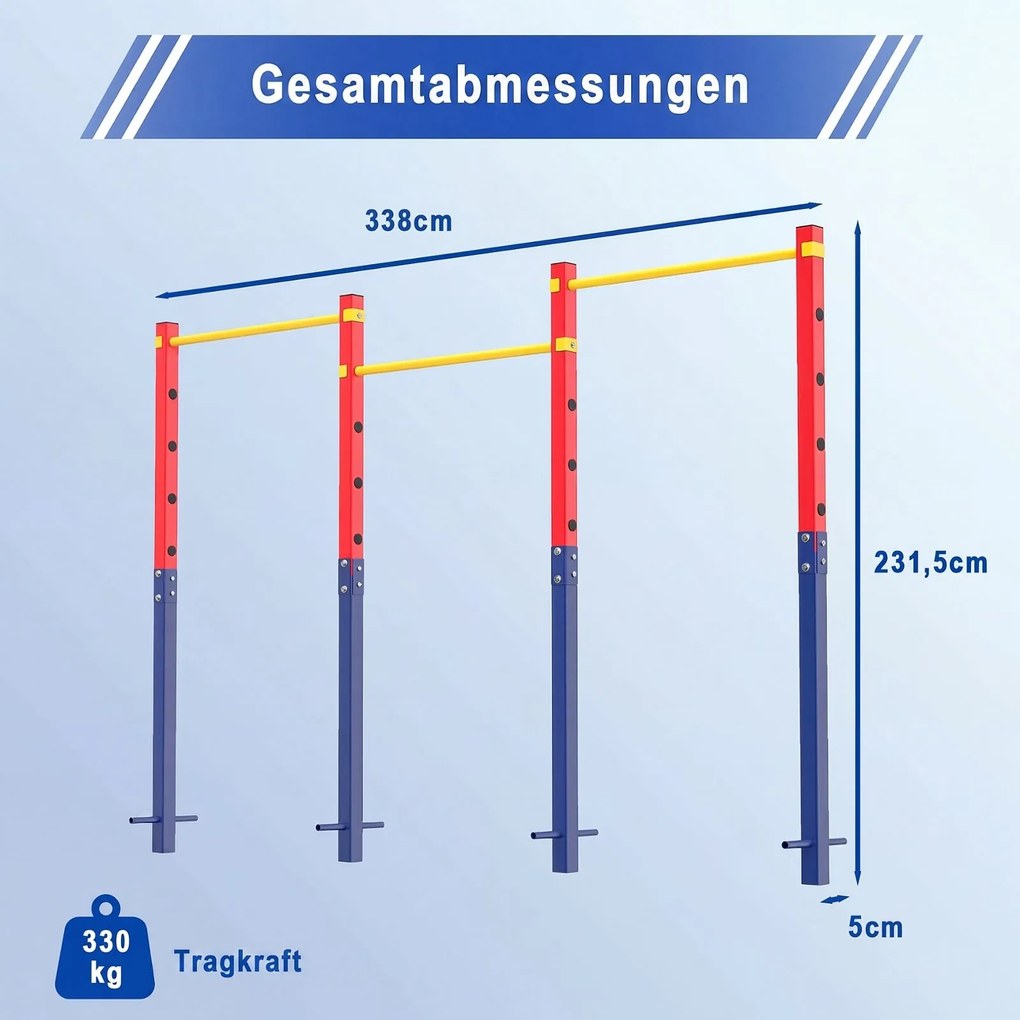Costway Stahovací tyč vodorovná tyč výškově nastavitelná 80-172 cm z pozinkované