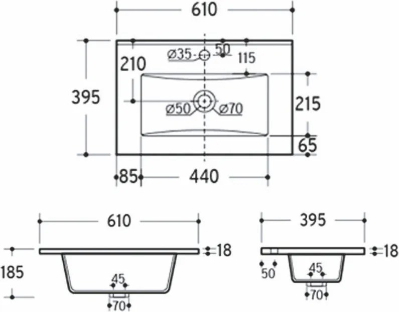 COMAD Zápustné umyvadlo - UM 2060-RB DANCE 60, 60 cm, keramické, lesklá bílá