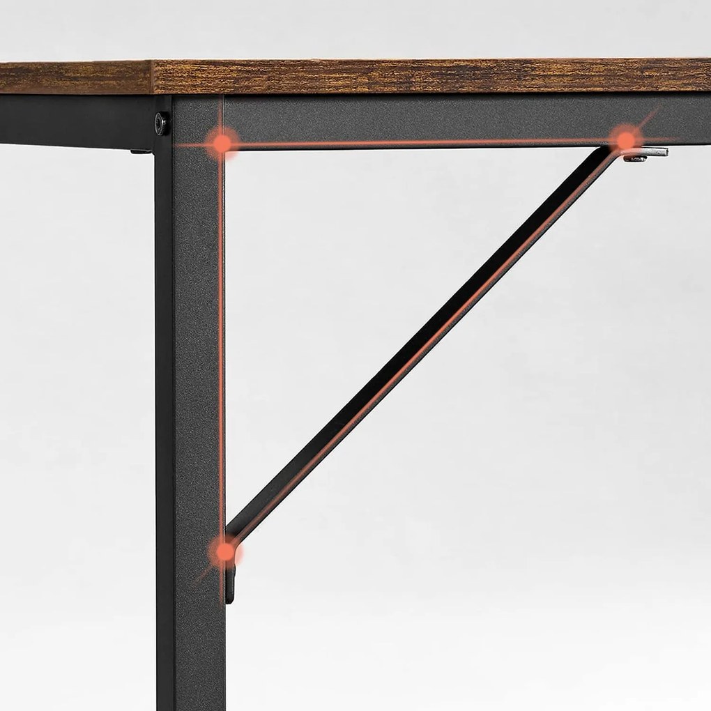 Psací stůl s kovovým rámem, malý kancelářský stůl, 140 cm, rustikální hnědý