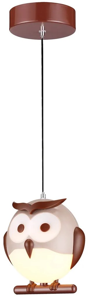 Dětské závěsné svítidlo Owl, 1x hnědé plastové stínítko, br