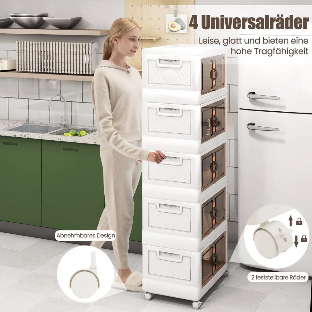 Costway Skládací úložný box s víkem 316 Úložné boxy L 5 sada plastová krabice