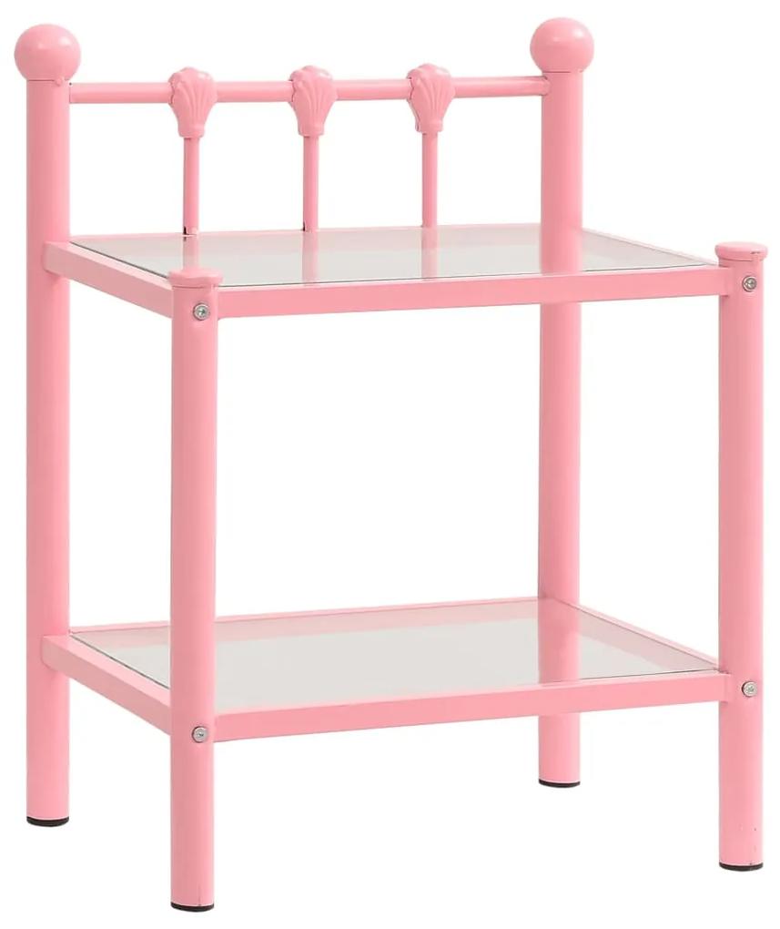 Noční stolek růžový a průhledný 45 x 34,5 x 60,5 cm kov a sklo - Default Title