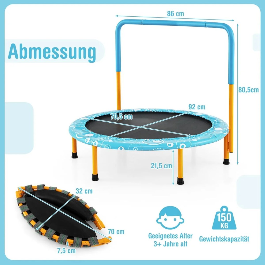 Costway Φ92 cm dětská trampolína s rukojetí mini trampolína do 150 kg nosnost