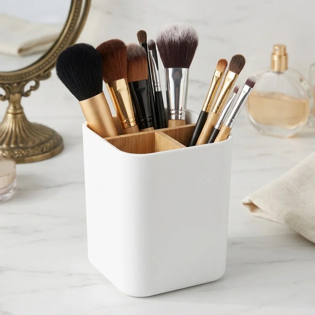 Arte Regal Kosmetický stojan s 3 přepážkami - na make-up, štětce, kartáčky BERILO, bílý