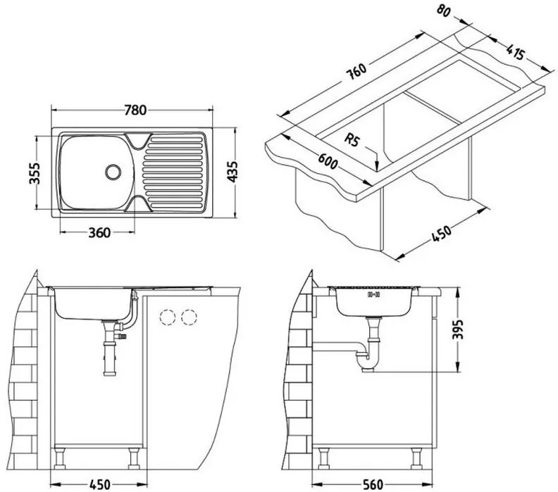 ALVEUS Set BASIC 170 dřez nerezový 780x435 mm + baterie GRANDIA chrom