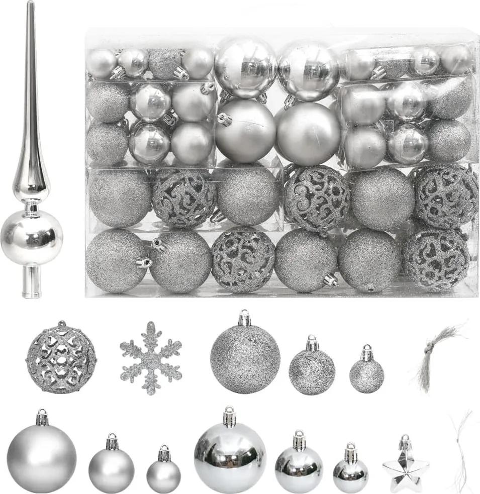 vidaXL 111dílná sada vánočních ozdob polystyren [356109] Barva: Bílo-šedá