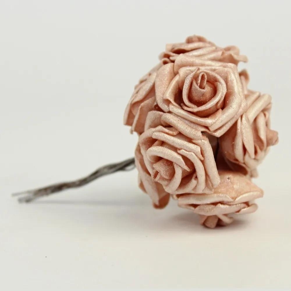 Pěnové růže lososová perleť na drátku 9ks
