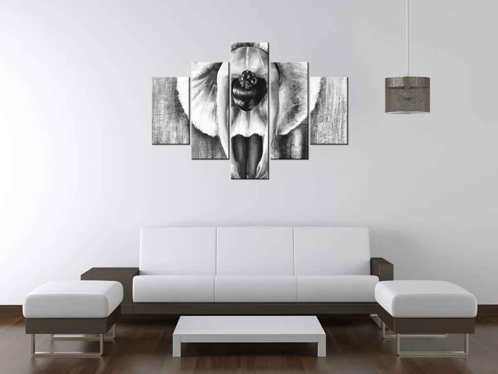 Gario Ručně malovaný obraz Šedá rozcvička baletky - 5 dílný Rozměry: 150 x 105 cm
