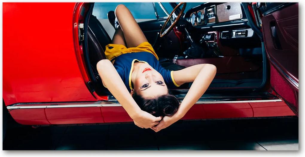 Moderní akrylový fotoobraz Žena v autě