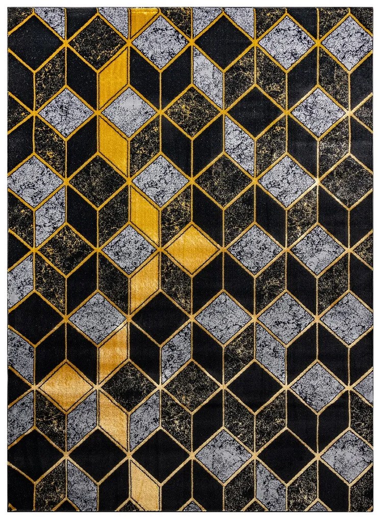 Dywany Łuszczów, Kusový koberec Gloss 400B 86 3D geometric black/gold, 140x190, černá, kancelář