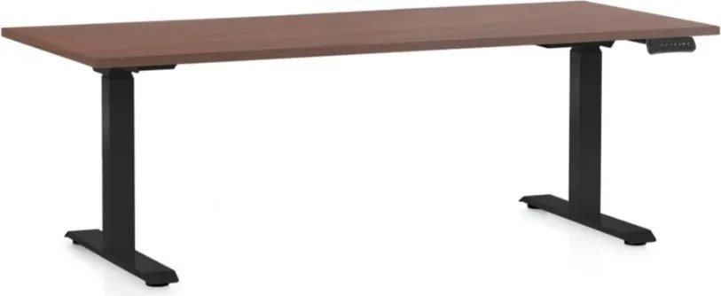 Výškově nastavitelný stůl OfficeTech C, 180 x 80 cm, černá podnož, ořech