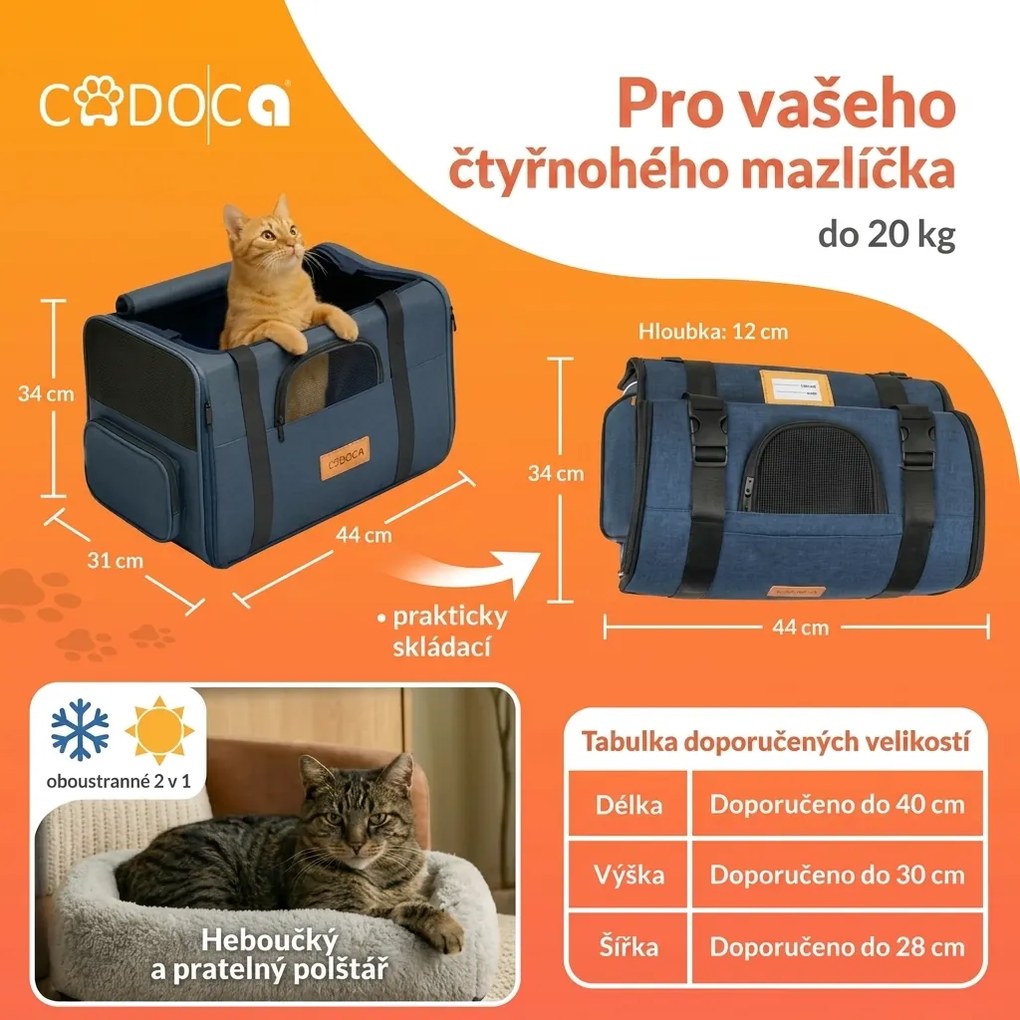 Skládací cestovní taška pro kočky, modrá 110027