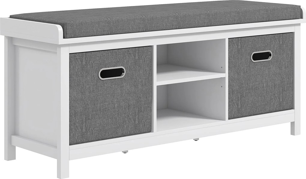 HOMCOM Botník se skládací policí a 2 vyjímatelnými šuplíky, 105x35x47 cm, Bílá a Šedá | Aosom