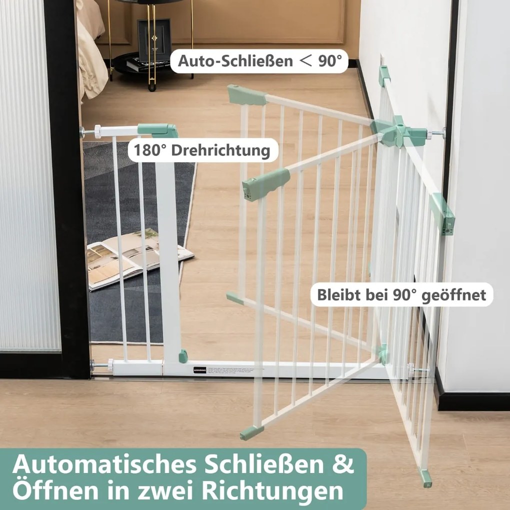 Costway Baby Door Gate 80-132 cm Kovová schodišťová brána Bez vrtání 80, bílý