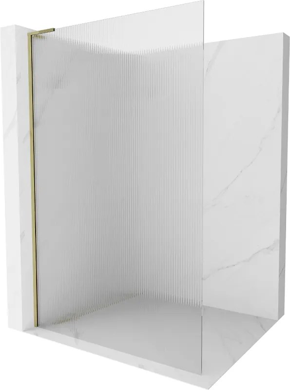 Mexen Kioto L, sprchová zástěna Walk-In 70 x 200 cm, 8mm sklo s žebrovým vzorem, zlatý lesklý profil, 800-070-103-50-09