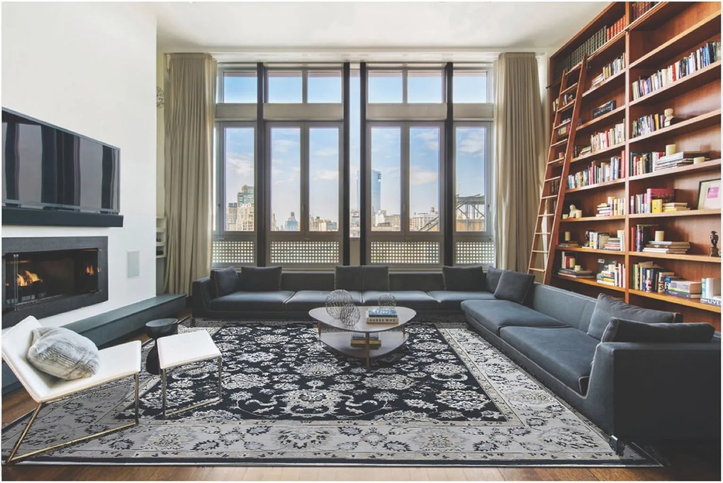 Diamond Carpets India, Ručně vázaný kusový koberec Diamond DC-98 JN Black/ivory, 275x365, černobílá, chodba / předsíň
