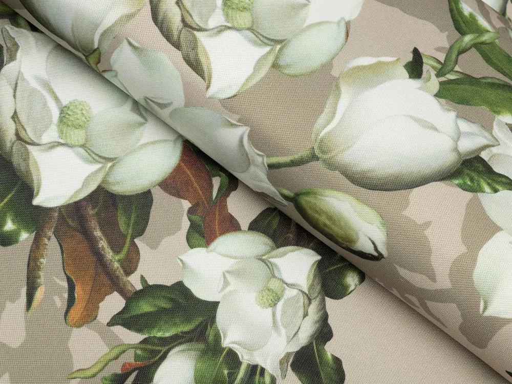 Biante Dekorační závěs TF-063 Květy gardénie na hnědobéžovém 140x160 cm
