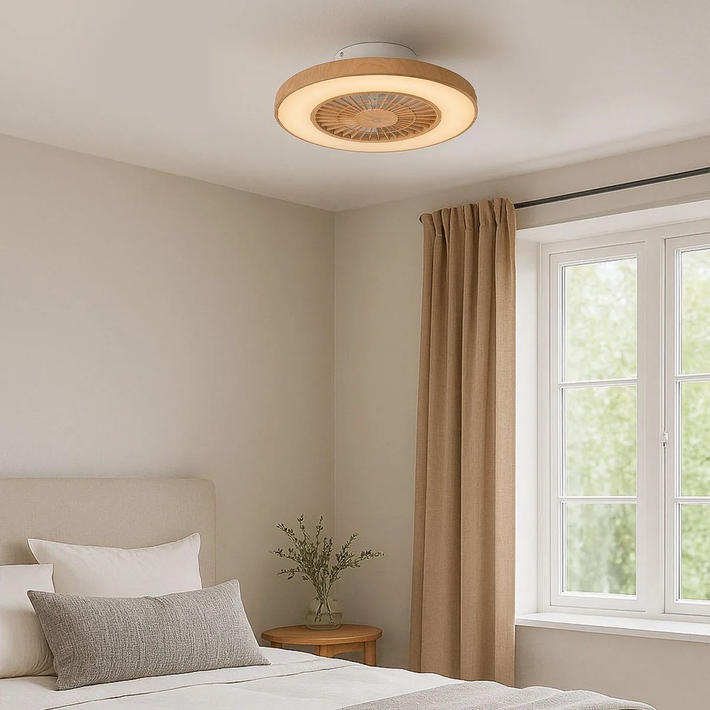 Stropní ventilátor s efektem dřeva a hvězdným efektem 60 cm vč. stmívatelné LED s dálkovým ovládáním - Climo