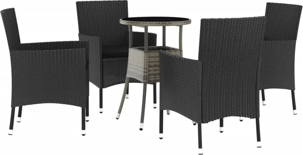 5dílný zahradní bistro set s poduškami černý polyratan 3187427