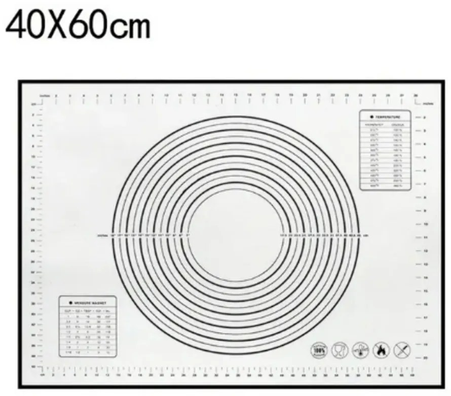 Silikonová kuchyňská podložka s měřítkem - nepřilnavá (v 8 velikostech) Barva: Černá, Velikost: 60x40 cm