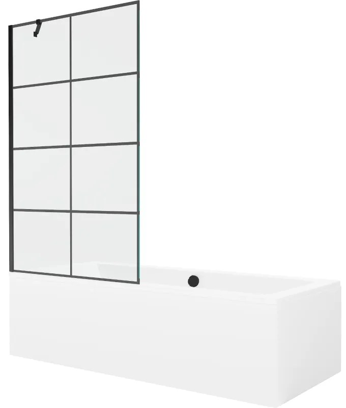 Mexen Cube obdélníková vana 180 x 80 cm s pláštěm 1-křídlovou zástěnou 100 cm, Černý vzor - 550518080X9510007077