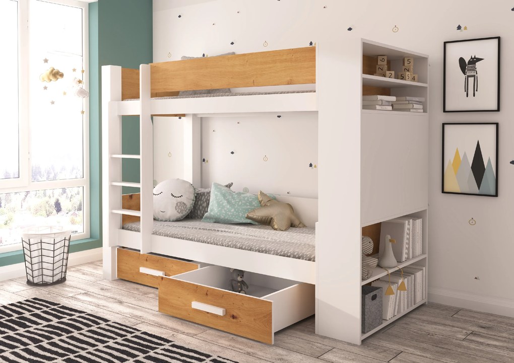ADRK Furniture Dvoupodlažní postel pro dvě osoby GARET 180x80 CH-Gar-W+ART-210-E1152