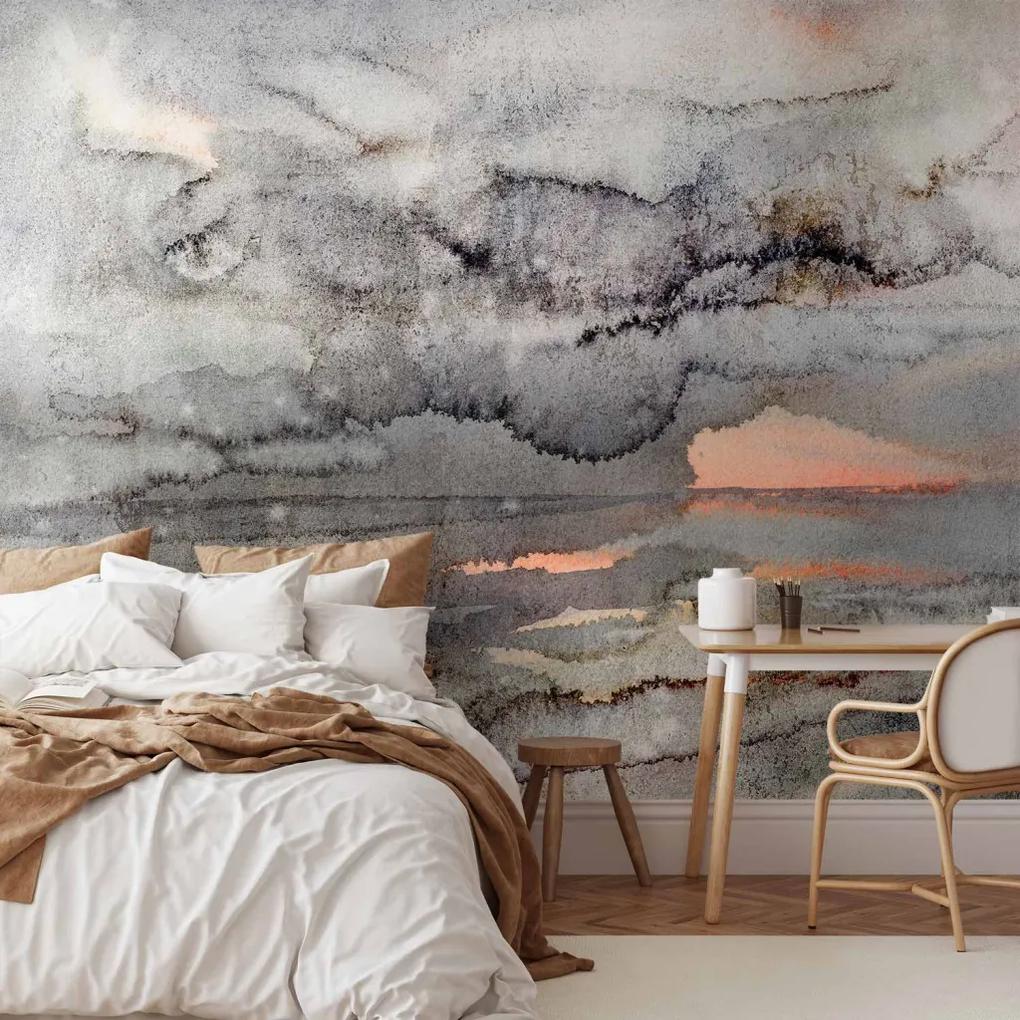 Fototapeta Abstraktní krajina - mořská krajina s oblaky v akvarelovém stylu