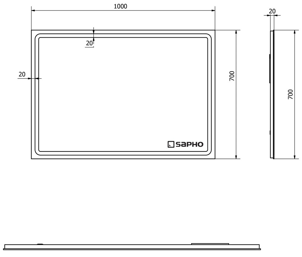 Sapho, GEMINI LED podsvícené zrcadlo 1000x700mm, GM100