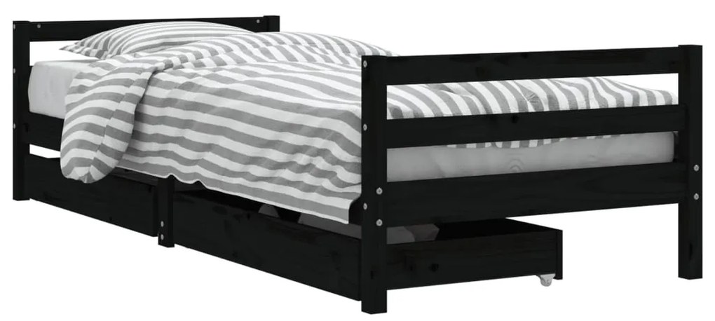Dětská postel se zásuvkami černá 90x200 cm masivní borové dřevo - Default Title
