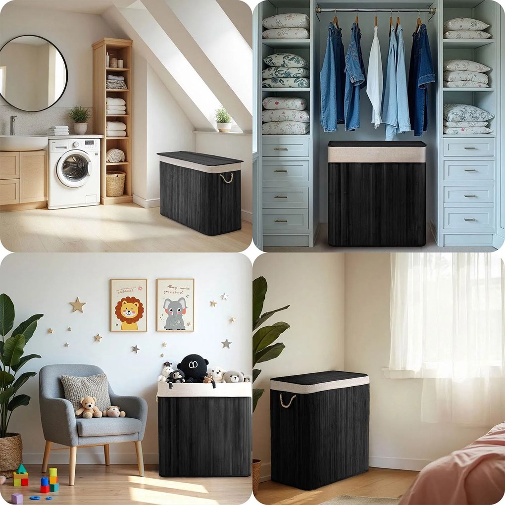 Bambusový koš na prádlo s víkem 150 l ekologický a moderní design Massido
