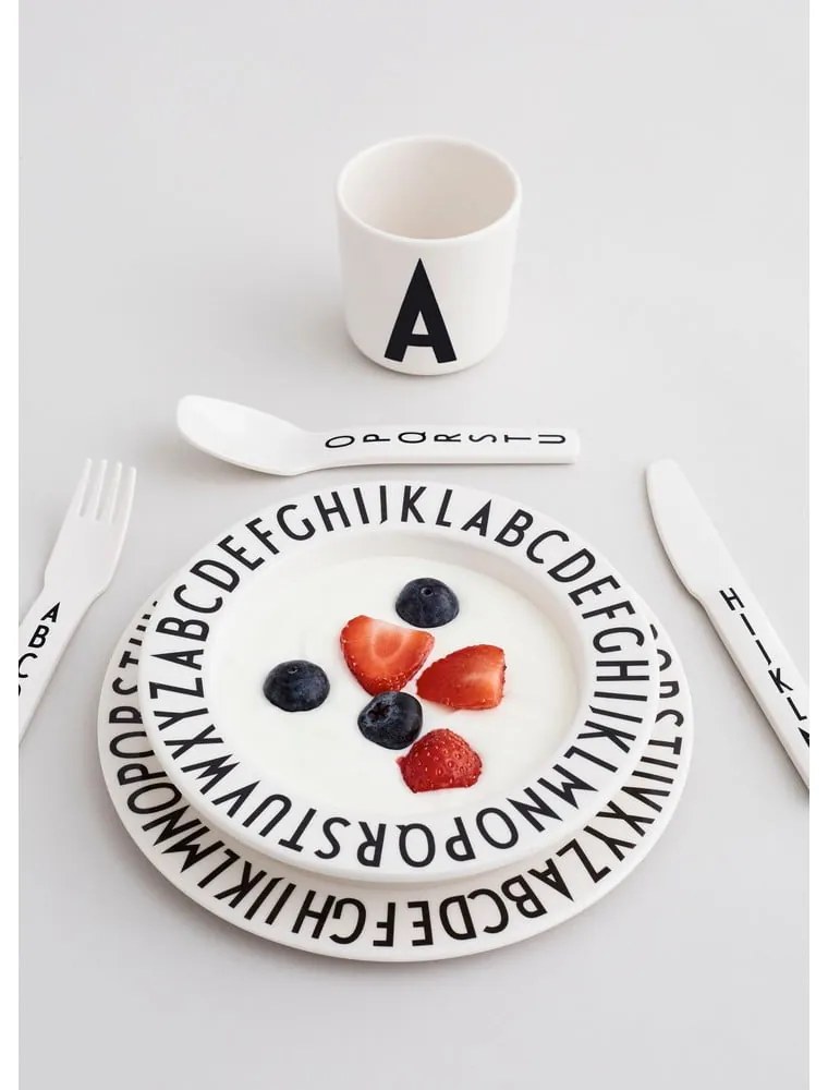 4dílná sada bílých dětských příborů Design Letters