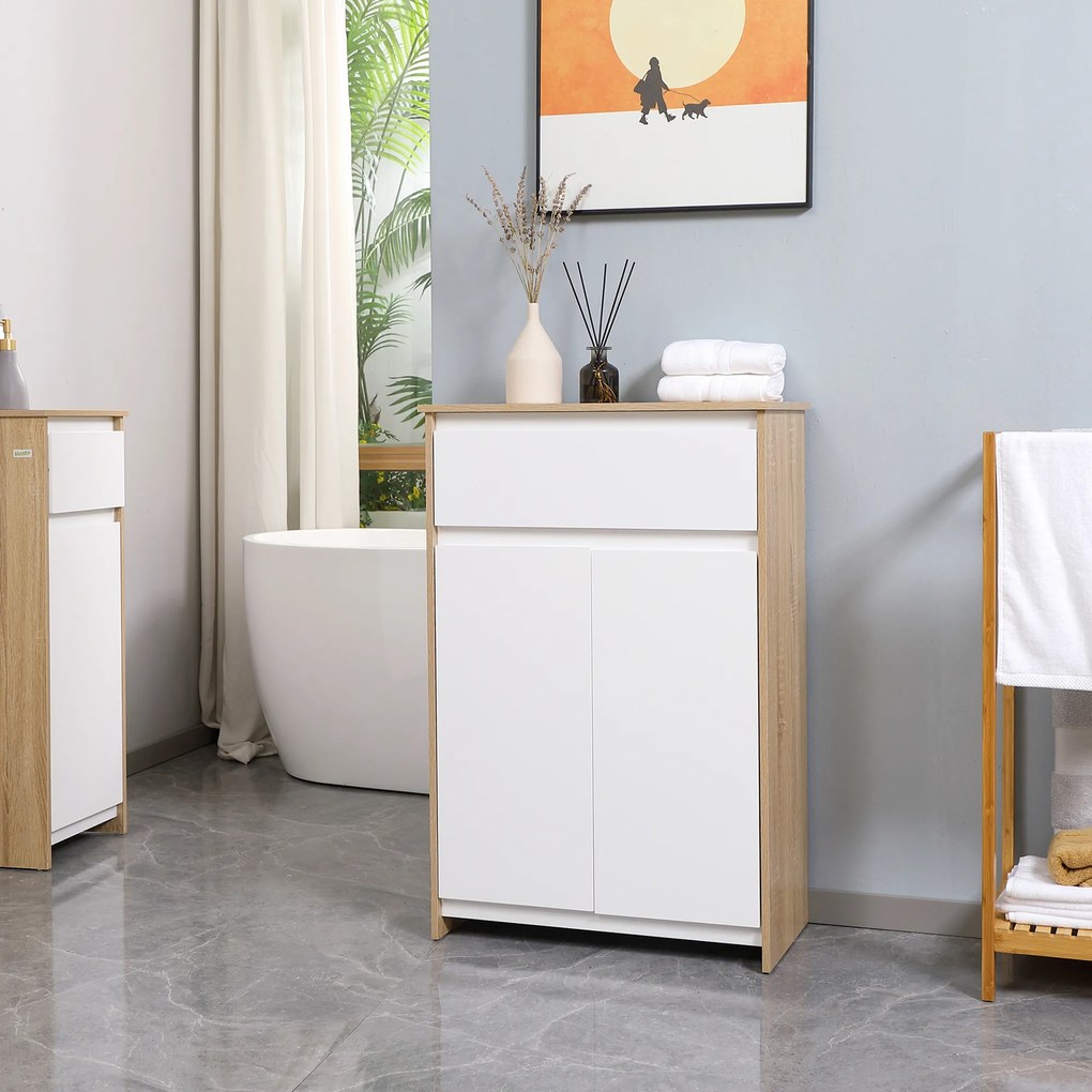 Kleankin Příruční skříňka do koupelny s 1 zásuvkou a 2 dveřmi - Koupelnový úložný kabinet pro obývací pokoj, koupelnu, ložnici - Moderní styl - Proti…