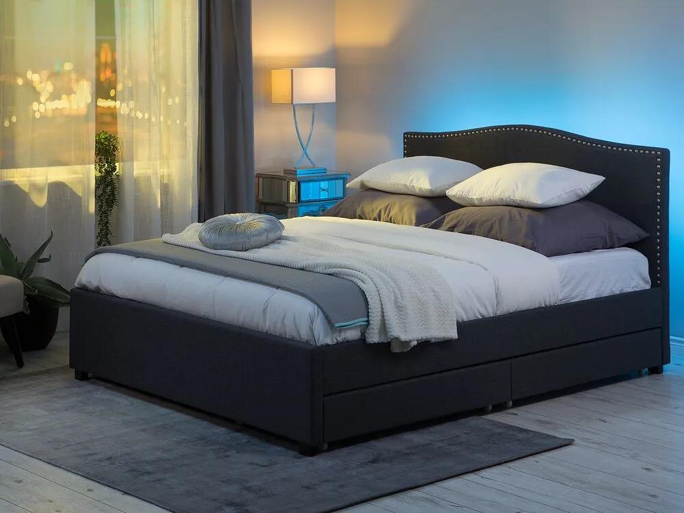 Manželská postel 180 cm MONTHY (s roštem, úl. prostorem a LED osvětlením) (šedá). 1007387