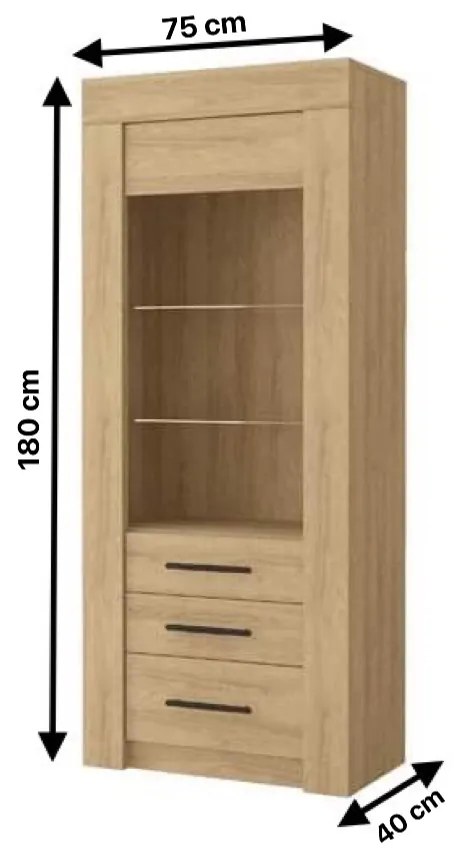 Vitrína 1D 02 LENS 75 cm dub hickory