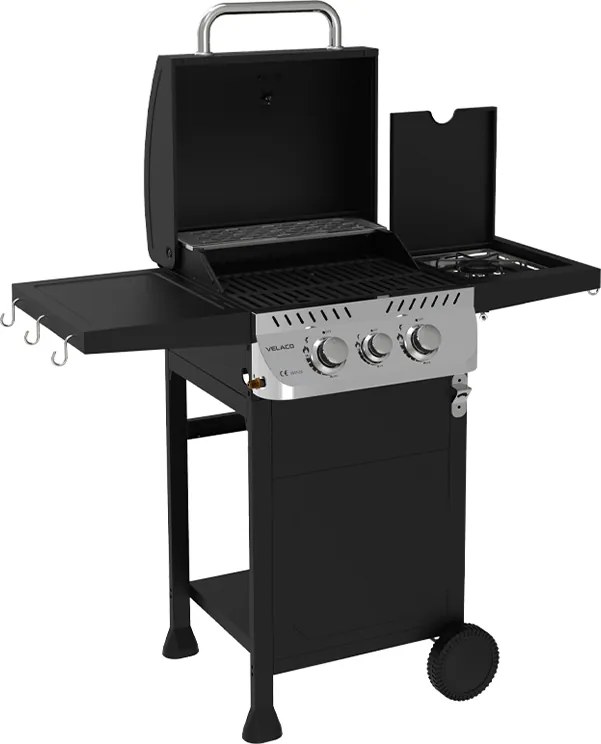 BPS-koupelny Plynový BBQ gril s boční plotýnkou, poličkou a krycí plachtou - , 2+1 hořák