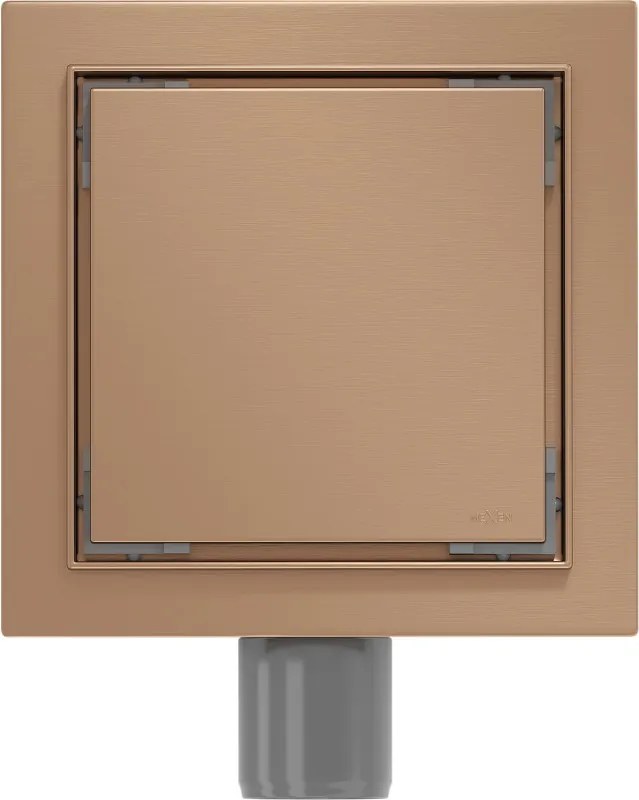 Mexen Flat-Q M13 podlahový vpust čtvercový 15 x 15 cm, kartáčovaná měď - 1C10015