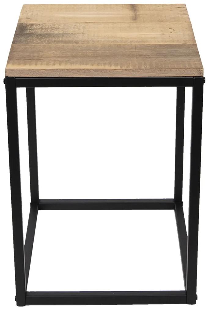 Odkládací stolek Industrial s recyklovaným dřevem - 35*35*51 cm Clayre & Eef