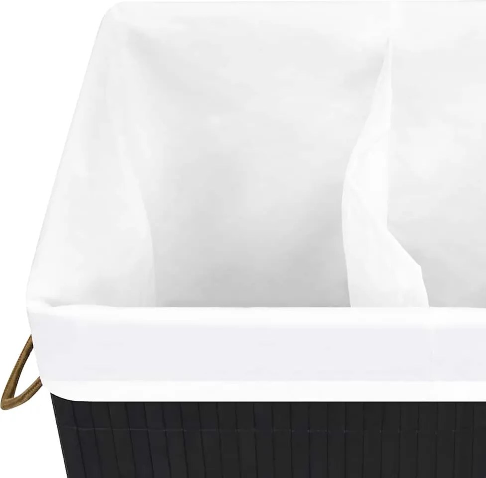 Bambusový koš na prádlo se 2 přihrádkami černý 72 l 320745
