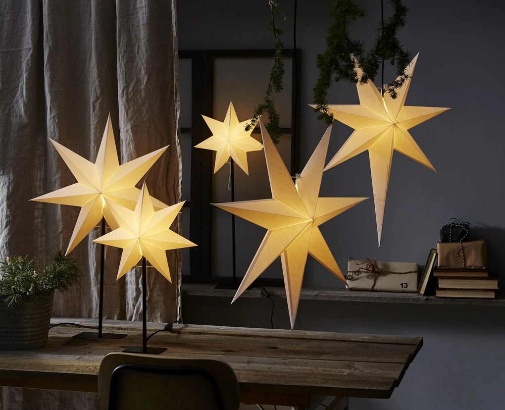 STAR TRADING Stojací lampa - White Star Frozen, černá barva, bílá barva, kov, papír