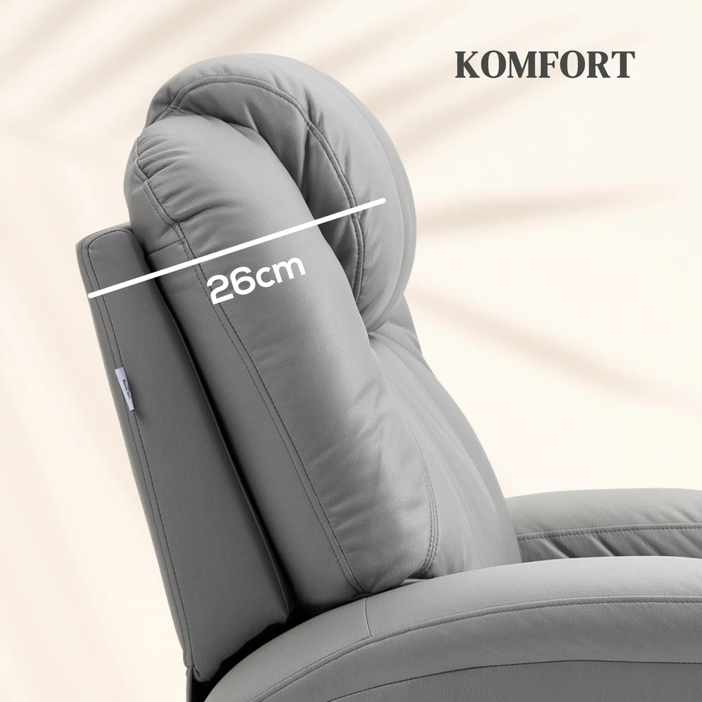Masážní křeslo HOMCOM Relaxační křeslo s 8 vibračními body, 5 režimů, funkce polohování, nosnost 150 kg, imitace kůže, světle šedá