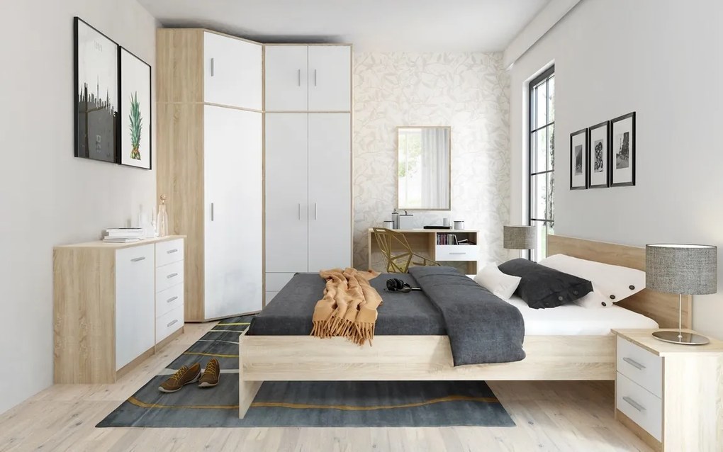 Casarredo Ložnice BODO sonoma/bílá (skříň 2D2S, postel 180, 2ks n. stolek)