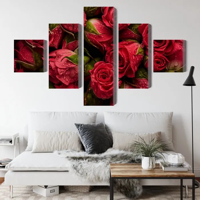 Vícedílný obraz Růže S Kapkami Vody Nedostatek Nedostatek Plátno Canvas 200x120