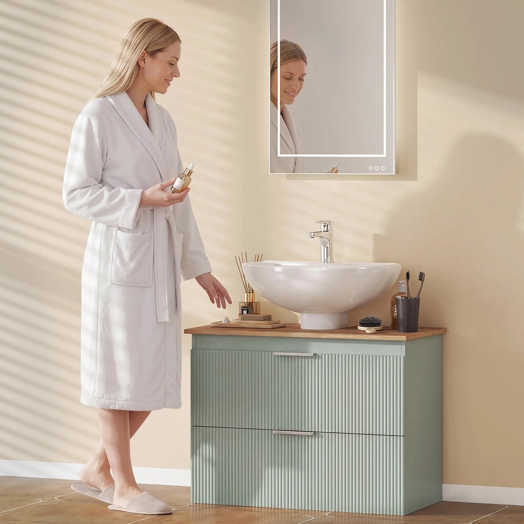 HOMCOM Skříňka pod umyvadlo, koupelnová skříňka se 2 zásuvkami, moderní styl, 80 x 40 x 60 cm, zelená a dřevěný dekor